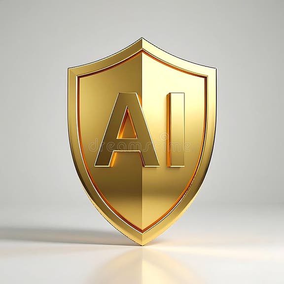 Golden AI Shield Icon for Security and Technology Stock Illustration ...