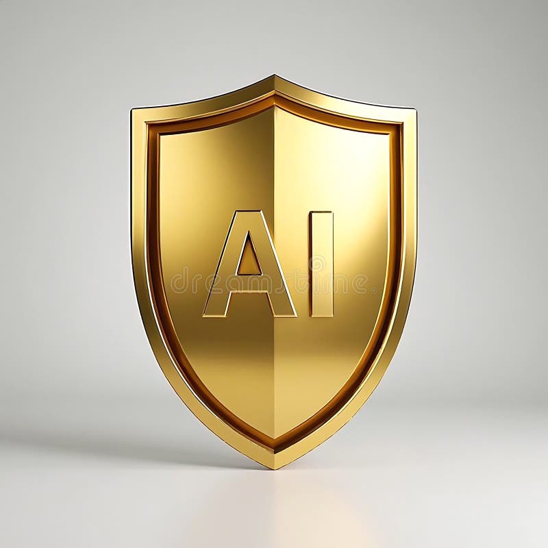 Golden AI Shield Icon for Security and Technology Stock Illustration ...