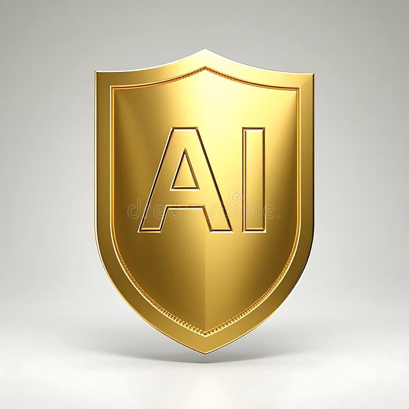Golden AI Shield Icon for Security and Technology Stock Illustration ...