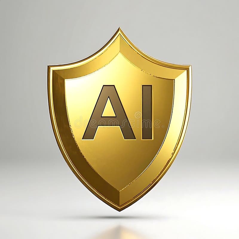 Golden AI Shield Icon for Security and Technology Stock Illustration ...
