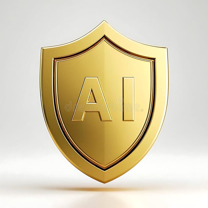 Golden AI Shield Icon for Security and Technology Stock Illustration ...