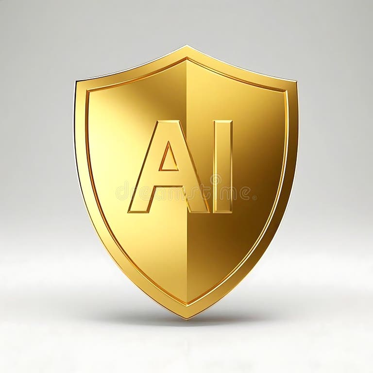 Golden AI Shield Icon for Security and Technology Stock Illustration ...
