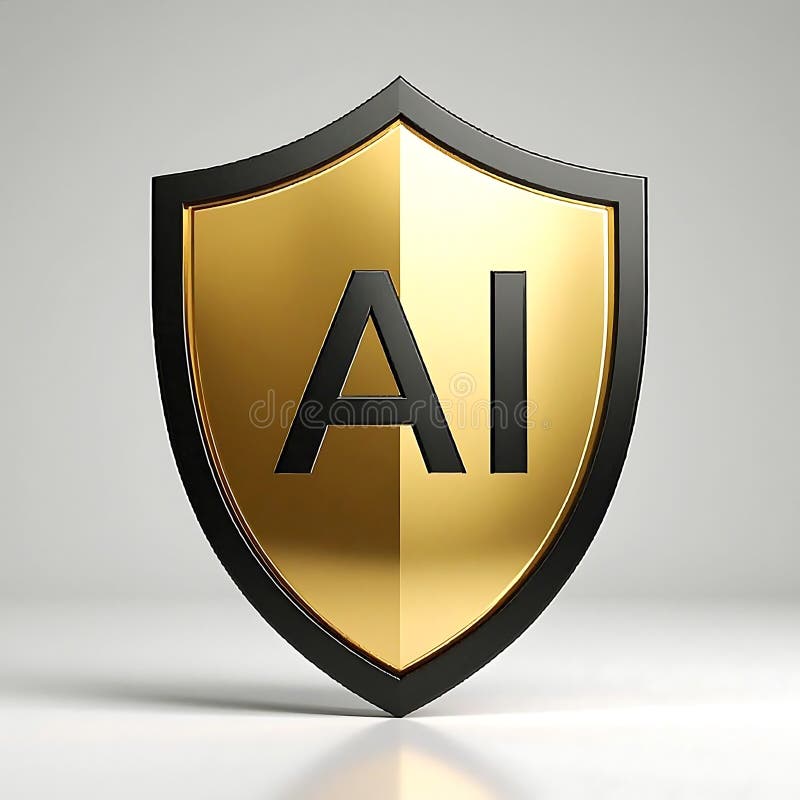 Golden AI Shield Icon for Security and Technology Stock Illustration ...