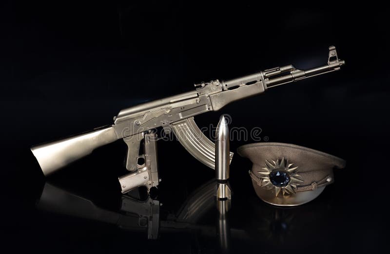 Golden AK-47 assault rifle stock image. Image of russia - 296281659