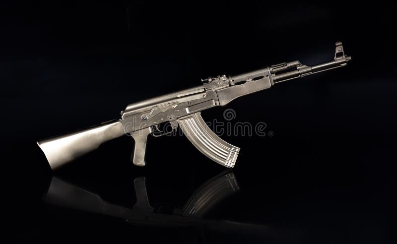 Golden AK-47 assault rifle stock image. Image of machine - 296281159