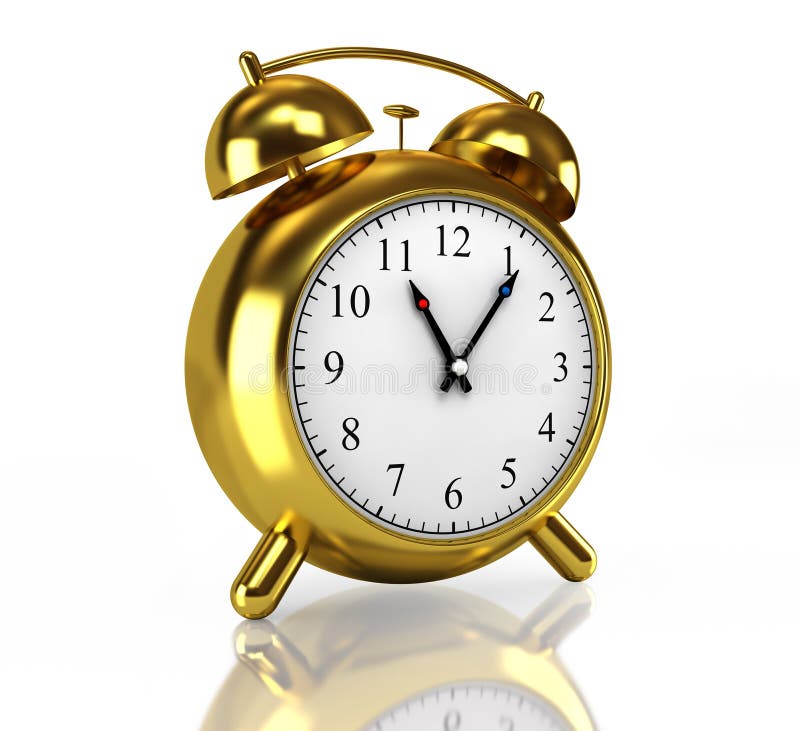 Golden alarm clock stock illustration. Illustration of white - 11710708