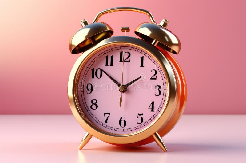 A Golden Alarm Clock Sitting on Top of a Table. Stock Image - Image of ...