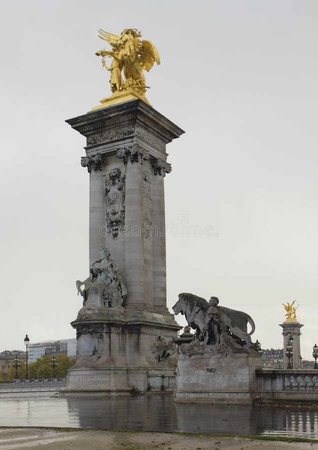 Golden Alexander the Third Bridge, Paris Stock Photo - Image of ...