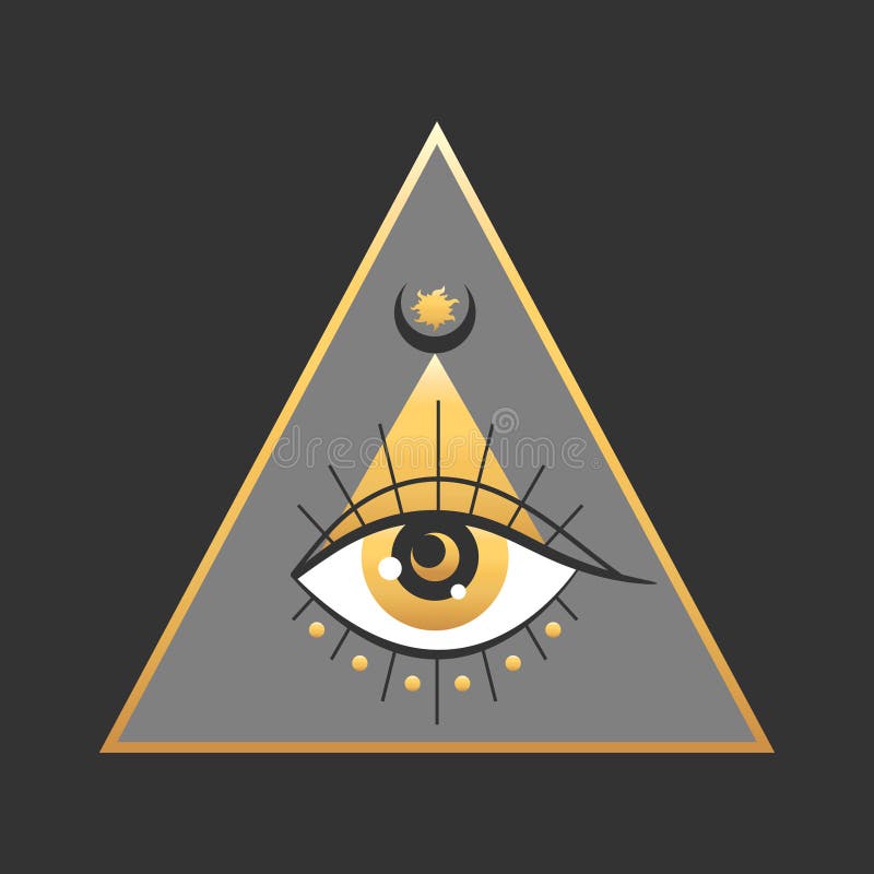 Golden All Seeing Eye Symbol in Triangle. Celestial Magical Emblem ...