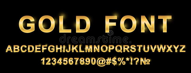 Golden Alphabet Font, Letters and Numbers - for Stock Stock ...