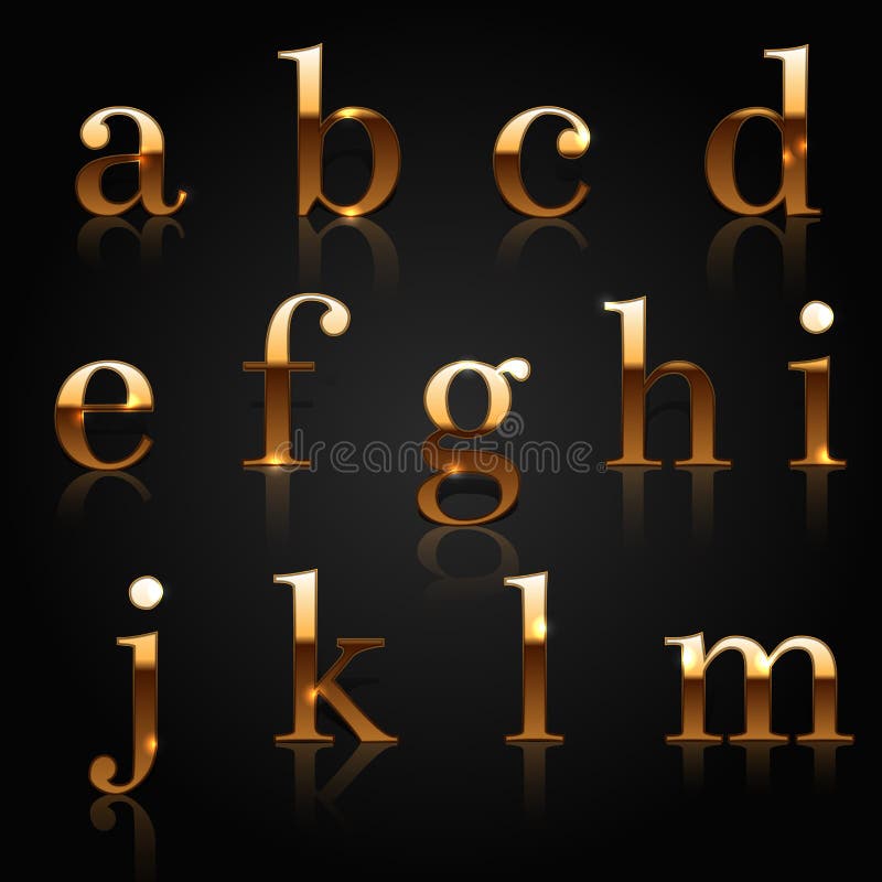 Golden Alphabet. Set of Golden Letters Isolated on Black Background ...