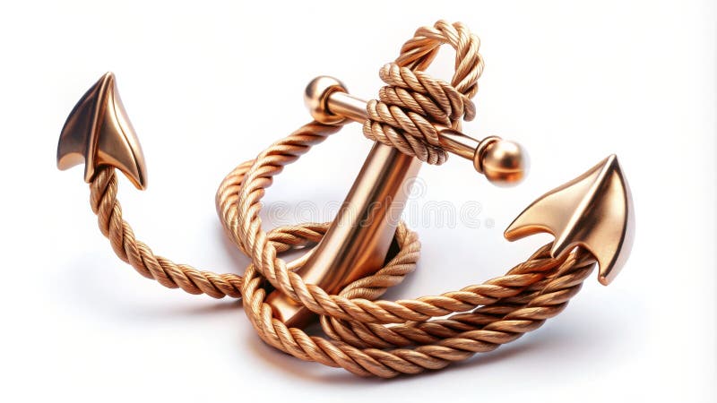 Golden Anchor 3D Render, Rope Detail, Nautical Concept Stock ...