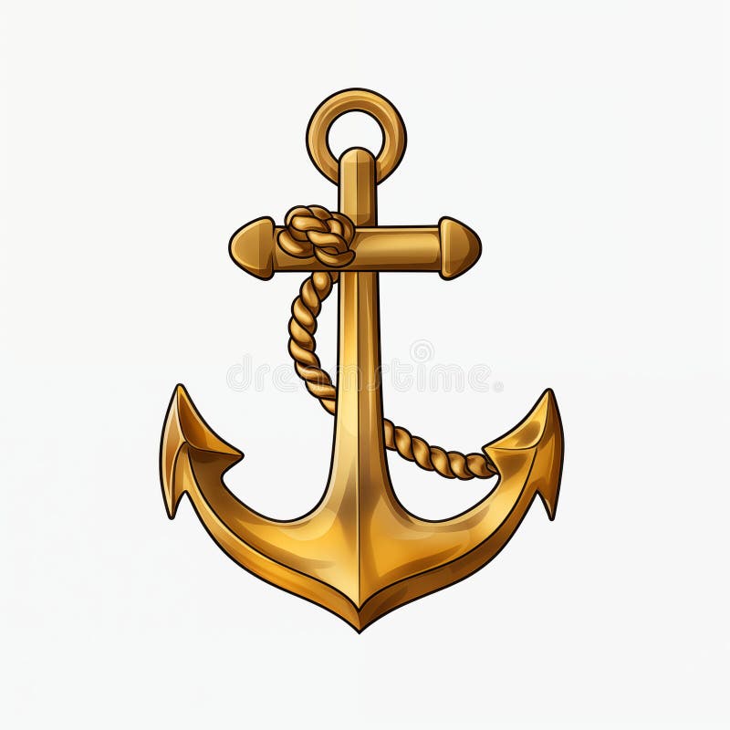 A Golden Anchor Tied with Rope on a White Background, Symbolizing ...