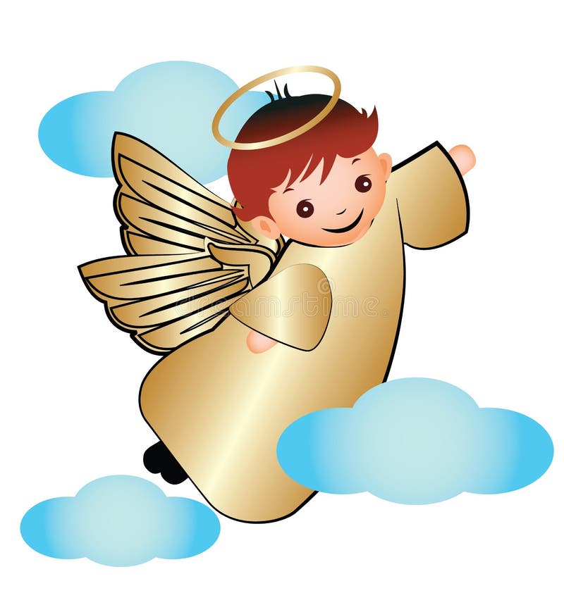 Golden Angel Child with Clouds Stock Vector - Illustration of floating ...