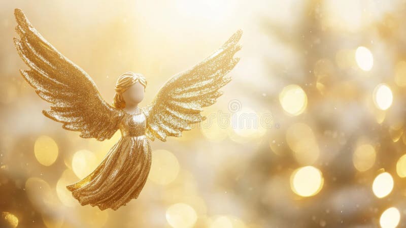 Golden Angel Figurine with Blurred Bokeh Background Stock Illustration ...