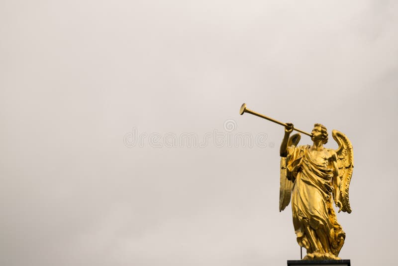 Golden Angel with a Trumpet and Copy Space. Stock Image - Image of ...
