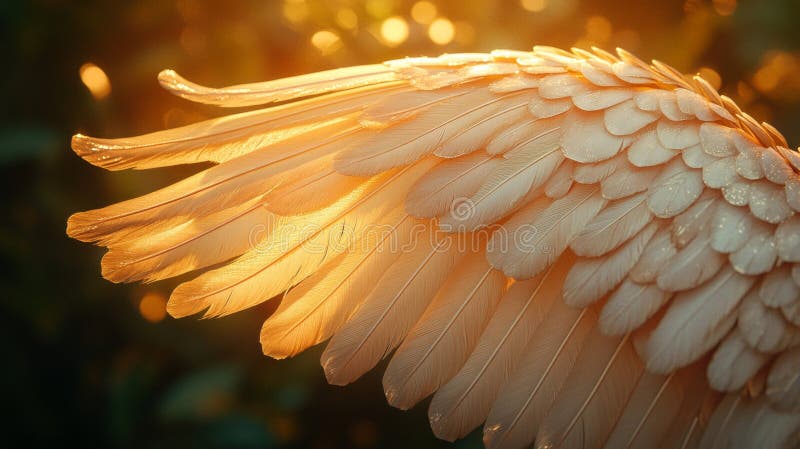 Golden Angel Wing Feathers Glowing in Sunlight Stock Illustration ...