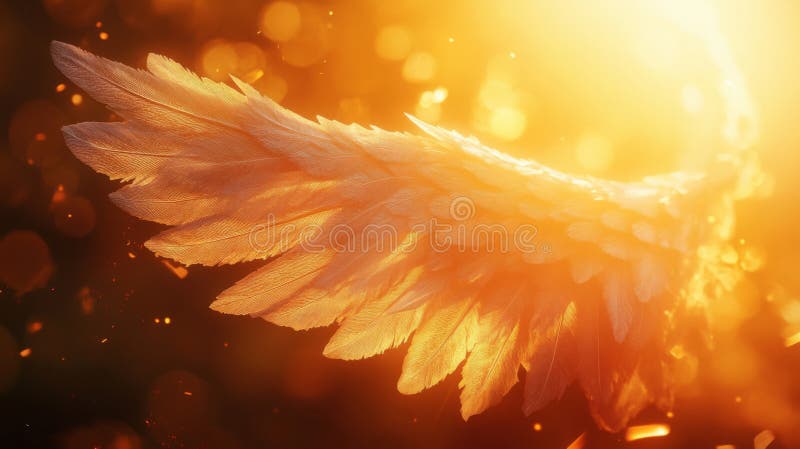 Golden Angelic Wings in Warm Light with Dark Background Stock ...