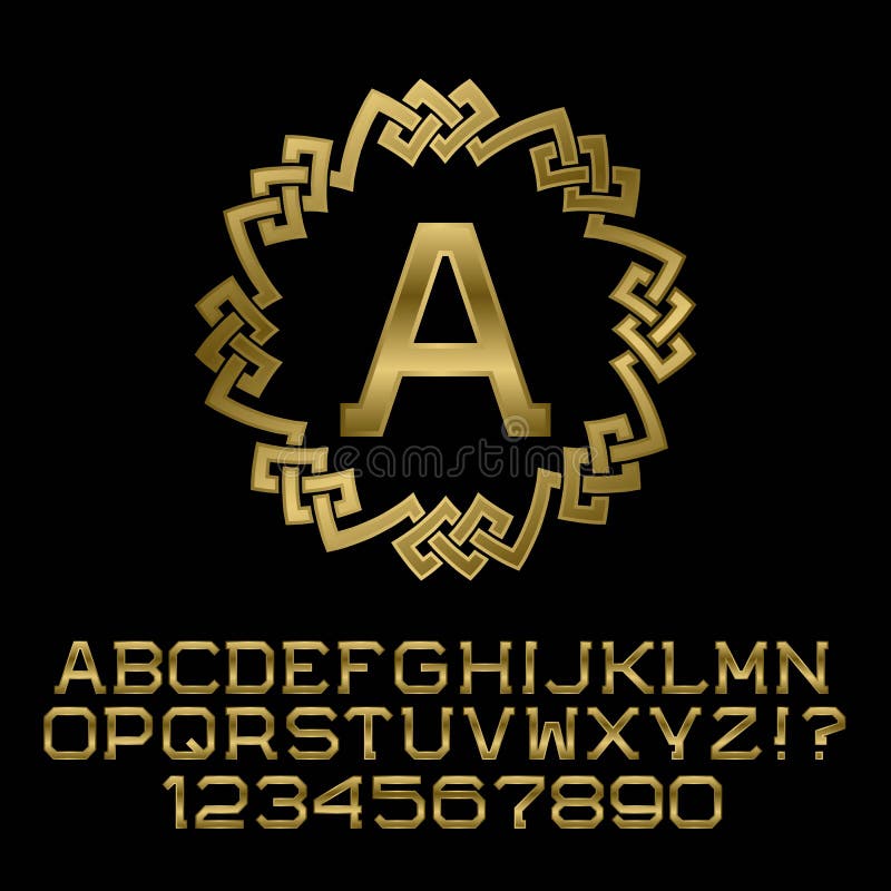 Golden Angular Letters and Numbers with a Initial Monogram. Stock ...