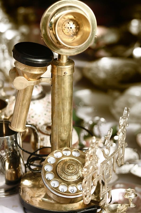 Golden Antique Phone stock photo. Image of telephone, isolated - 9375126
