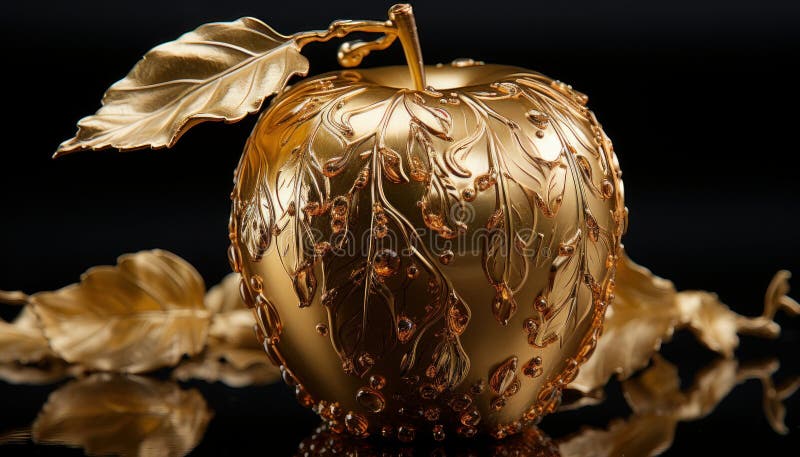 A Golden Apple Fruit with Golden Flower Design Stock Illustration ...