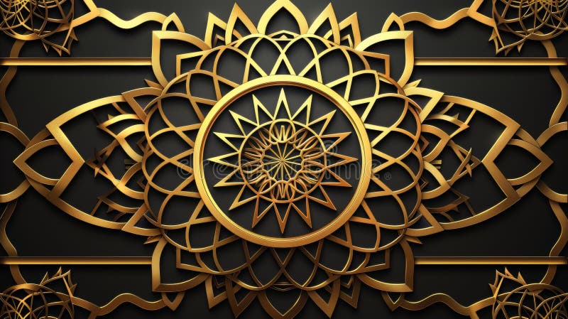 Golden Arabesque Backdrop with Intricate Islamic Patterns Symbolizing ...