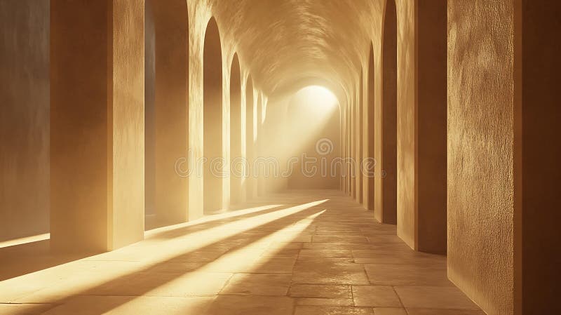 Golden Arches, Abstract Light and Shadow in a Curved Hallway Generated ...