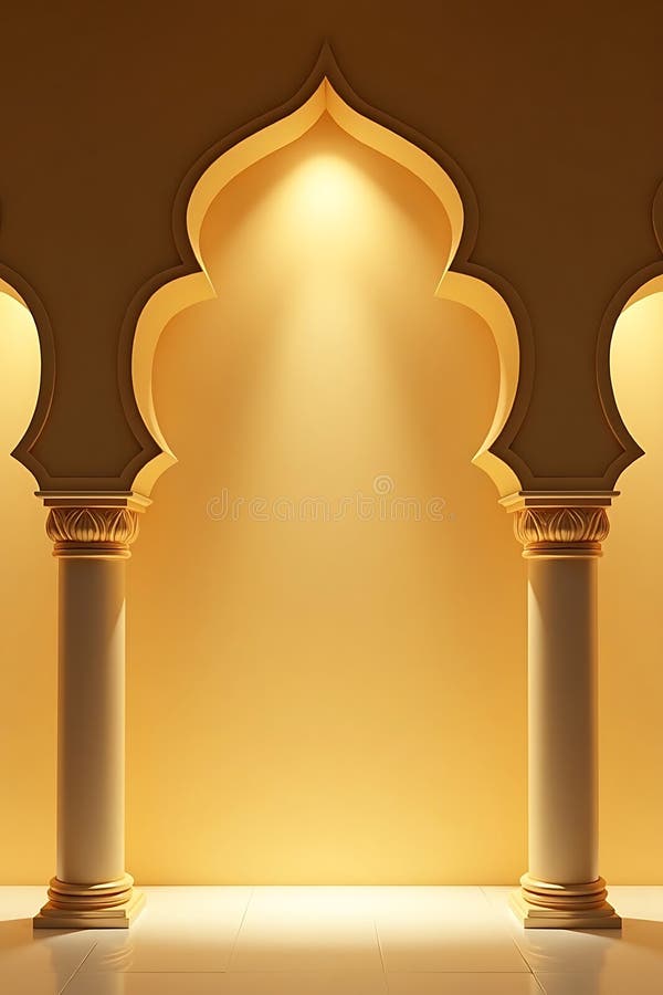 Golden Architectural Columns Frame Illuminated Niche Stock Illustration ...