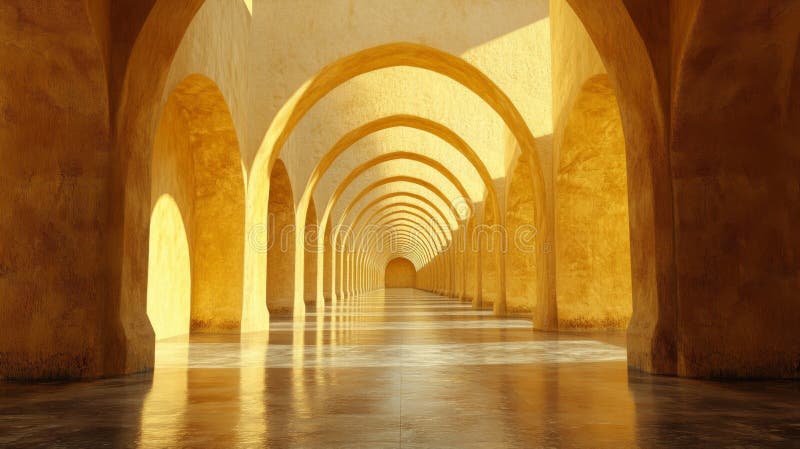 Golden Archway Corridor Architectural Design Stock Illustration ...