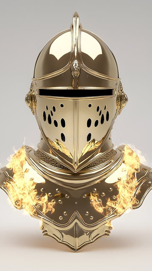Golden Armored Knight Bust Surrounded by Flames Stock Photo - Image of ...