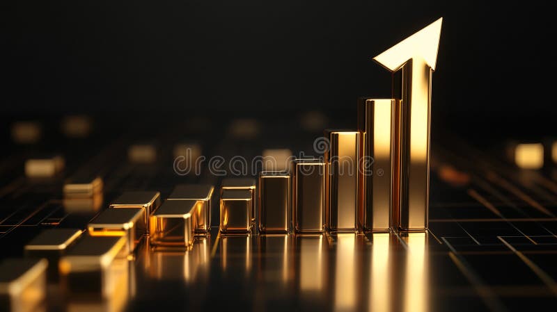 Golden Arrow Ascends Above Bar Graph Blocks Stock Illustration ...