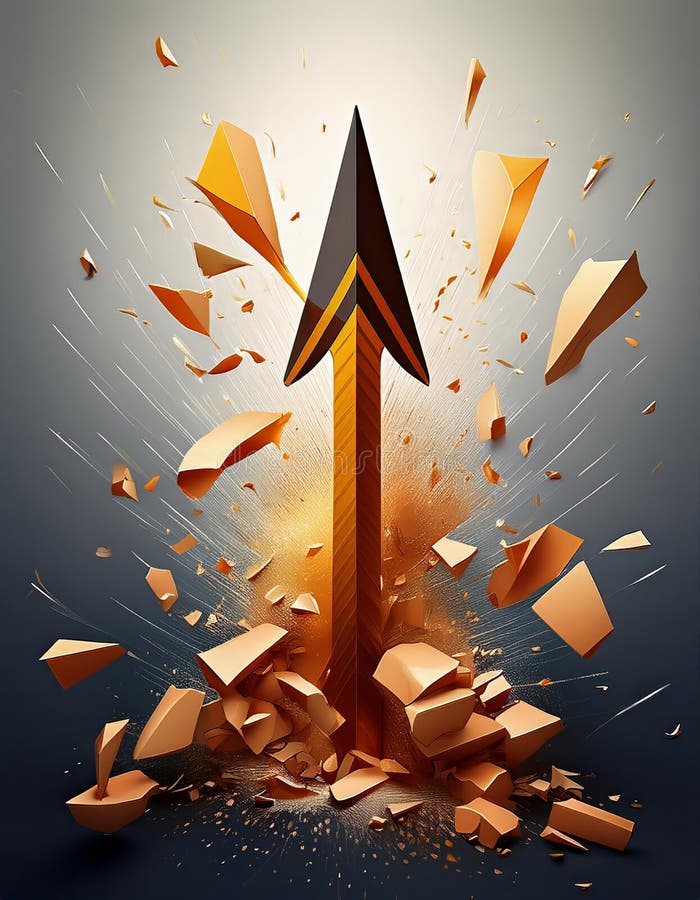 Golden Arrow Breaking through Wall Concept 3d Render Stock Illustration ...