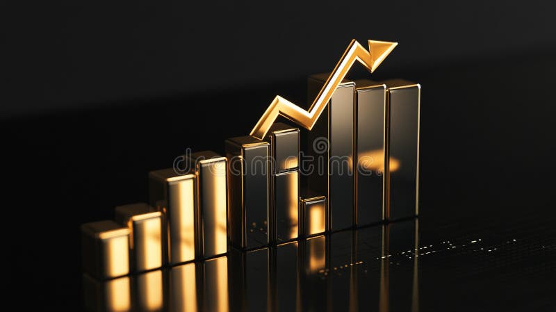 Golden Arrow Depicts Growth Over the Bar Graph Stock Illustration ...