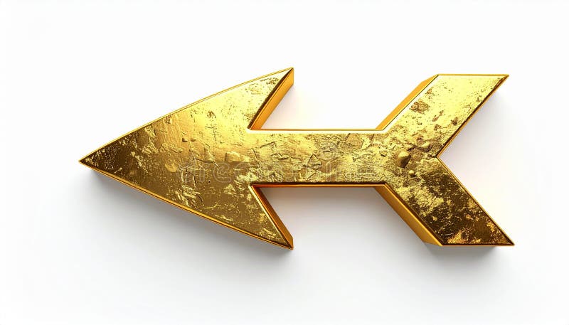 Golden Arrow Pointing Left Isolated on White Backdrop Stock ...