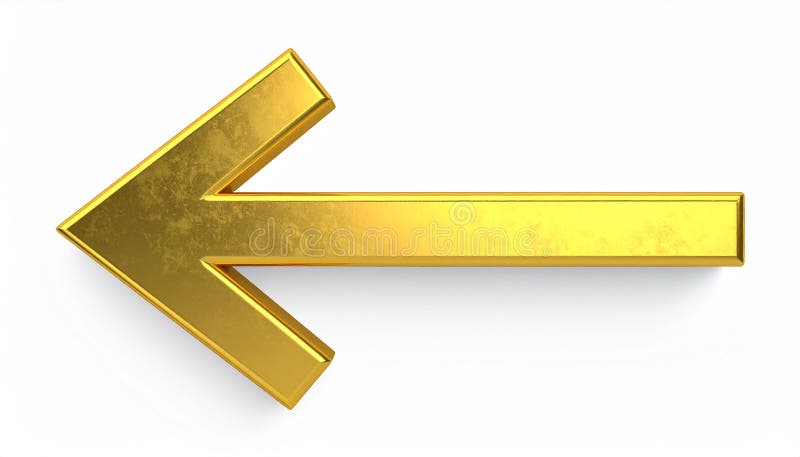 Golden Arrow Pointing Left Isolated on White Backdrop Stock ...