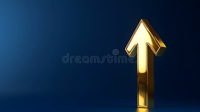 Golden Arrow Pointing Upward on a Dark Blue Background Stock Photo ...