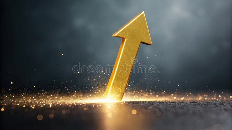 Golden Arrow Pointing Upward Emerging from Ground with Sparkles Stock ...