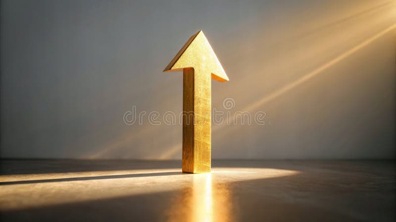 Golden Arrow Pointing Upward Slow Motion Lit by Sunlight Stock ...