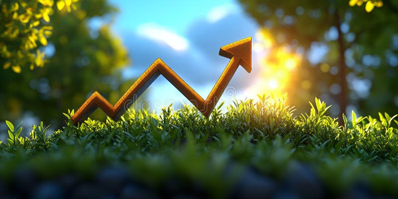 Golden Arrow Points Up in Green Grass Stock Illustration - Illustration ...