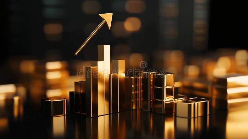 Golden Arrow Rises Above Bar Graph with Blocks Stock Illustration ...