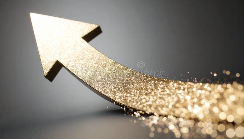 Golden Arrow with Sparkling Trail Pointing Upward, Symbolizing Stock ...