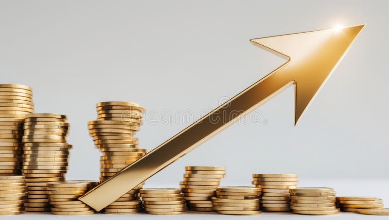 Golden Arrow and Stacks of Coins Representing Financial Growth Stock ...