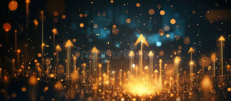 Golden Arrows Rising in a Dynamic Abstract Background with Glowing ...
