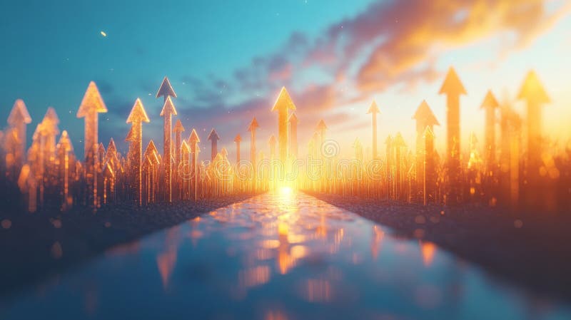 Golden Arrows Rising Towards a Sunset Sky Stock Illustration ...