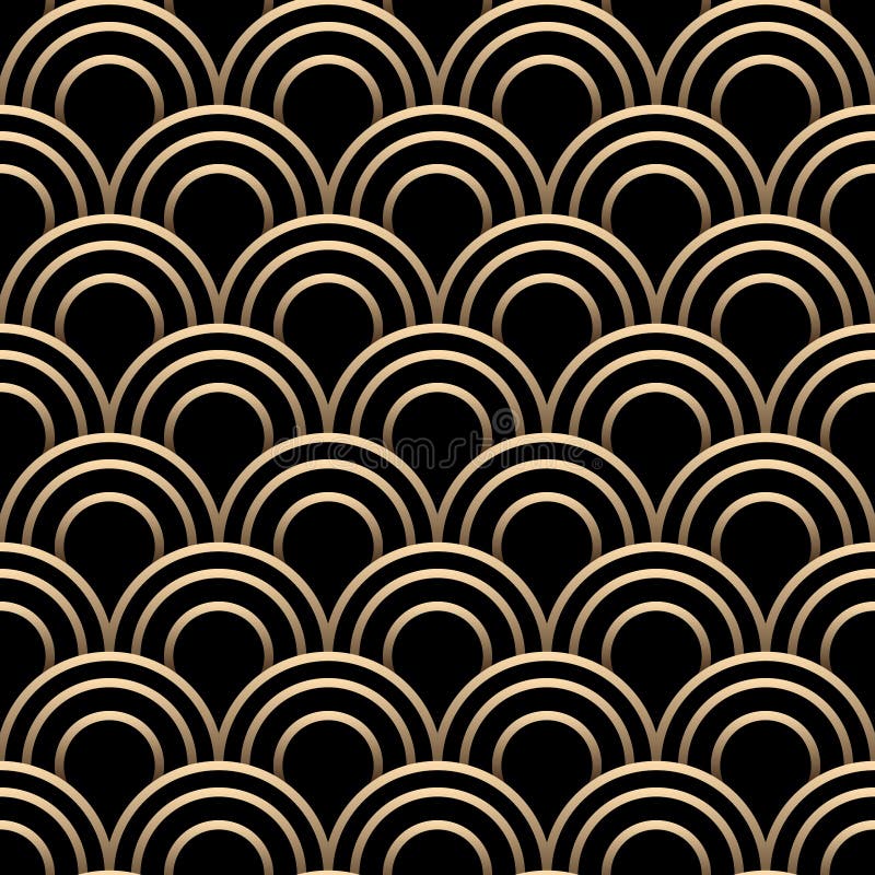 Golden Art Deco Linear Geometric Seamless Scale Pattern. Stock Vector ...