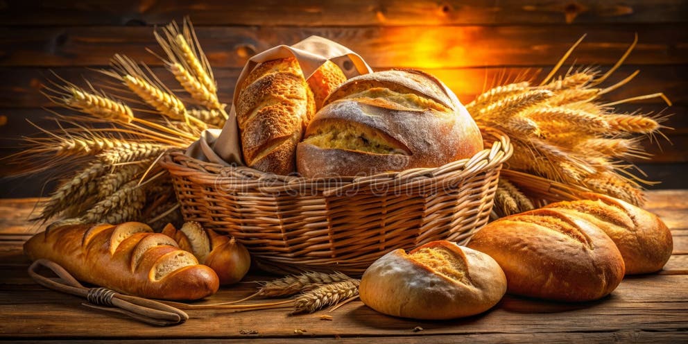Golden Artisan Bread Basket a Rustic Bakery Scene Masterfully Composed ...