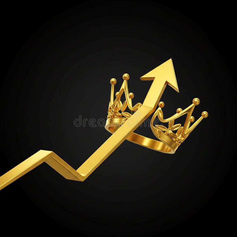 A Golden Ascending Arrow Intersects with a Golden Crown, Set Against a ...