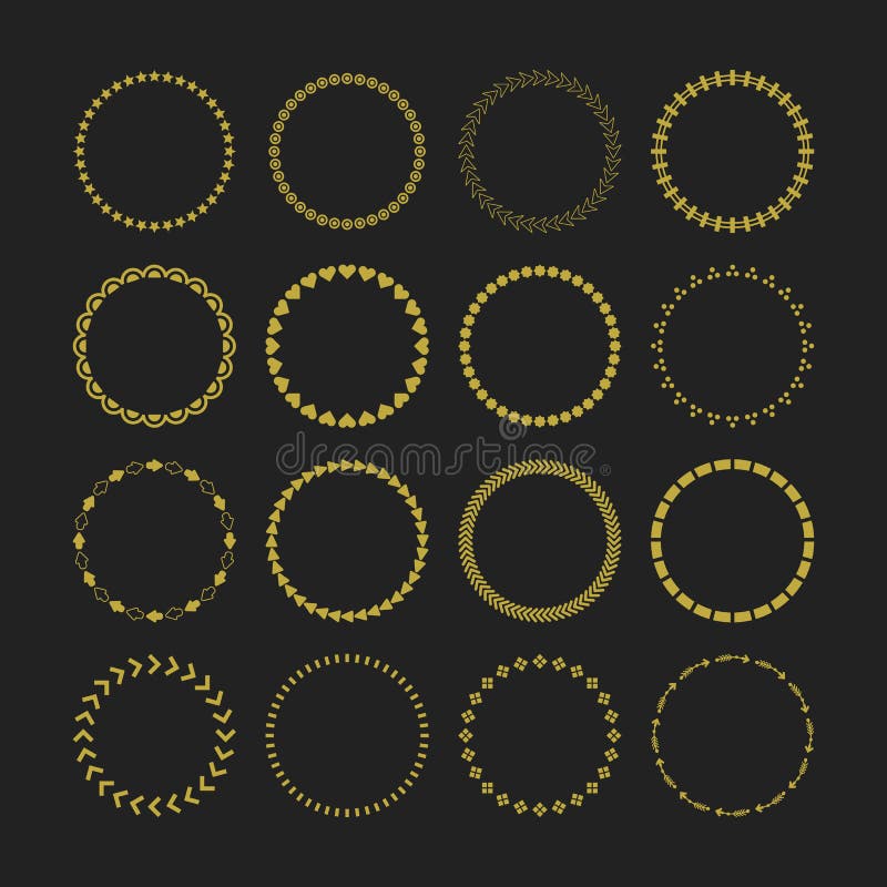 Golden Assorted Circle Emblems Icons Set Design Element on Black ...