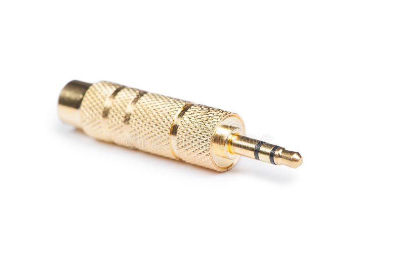 Golden audio adapter plug stock photo. Image of recording - 35949854