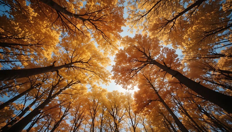 Golden Autumn Canopy, Upward View Stock Image - Image of leaf, season ...